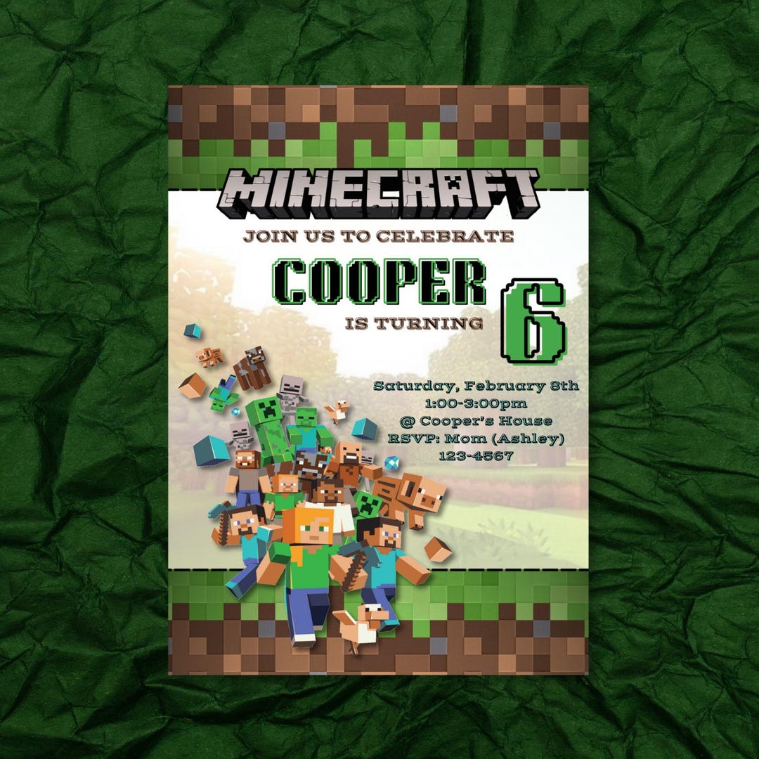 Minecraft Birthday Editable Invitation, Minecrafter Party Digital ...