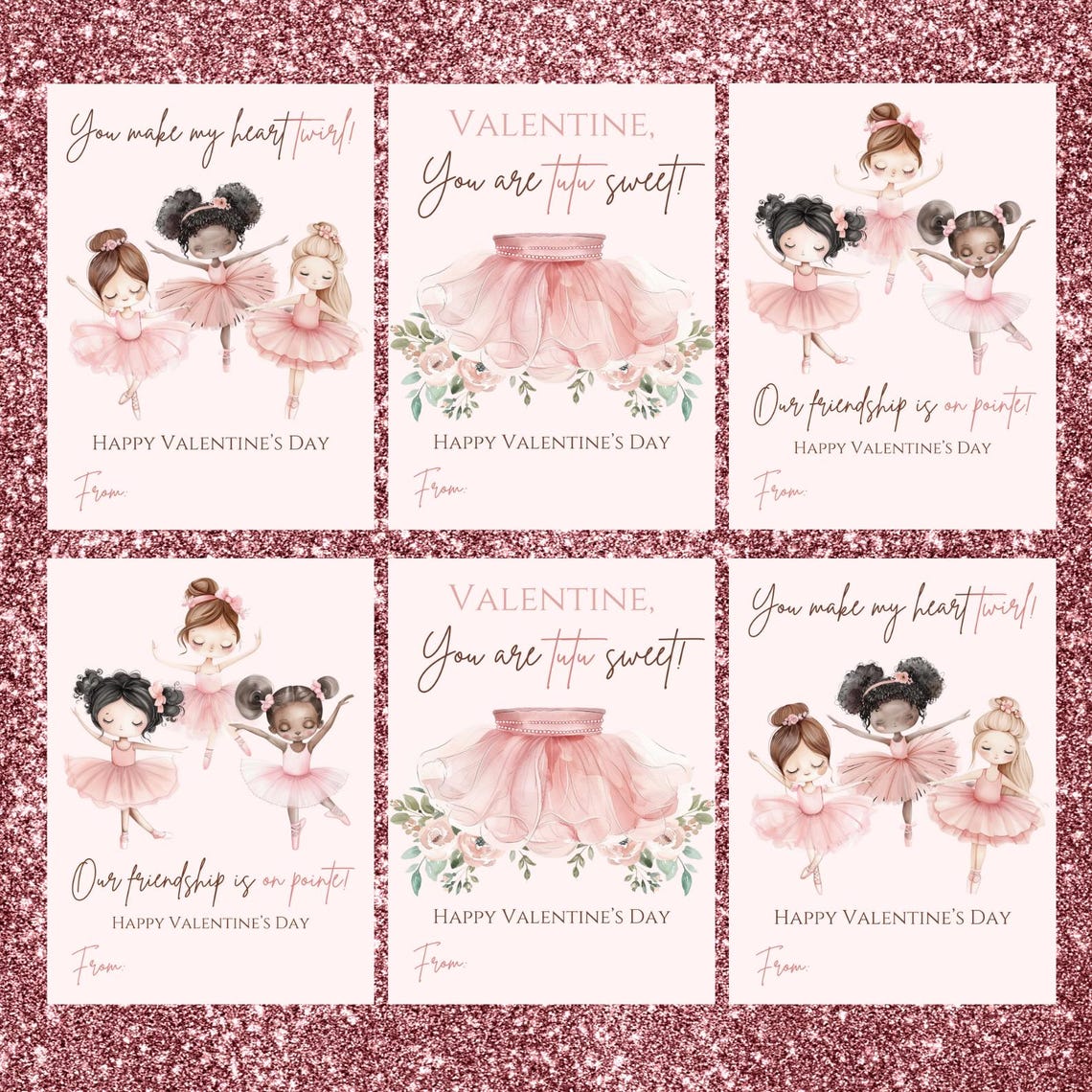 Ballet Valentine Cards Printable, Dancer Classroom Valentines Day Cards ...