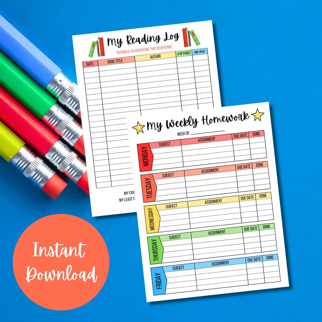 Weekly Homework Tracker: Reading Log Printable Worksheet (PDF Download ...