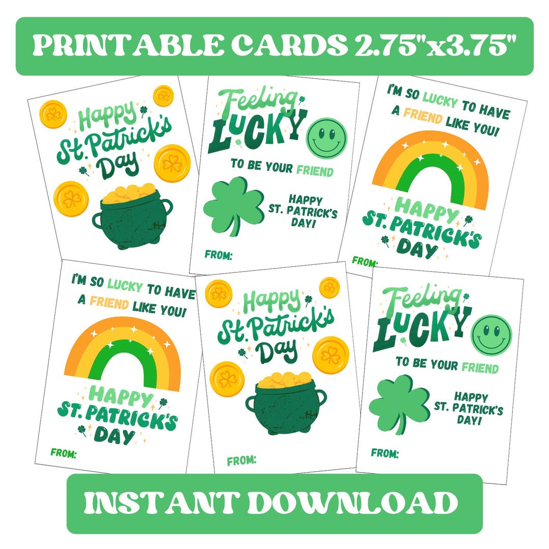 St Patrick's Day Cards Printable, St Patty's Day Classroom Treat Tag ...