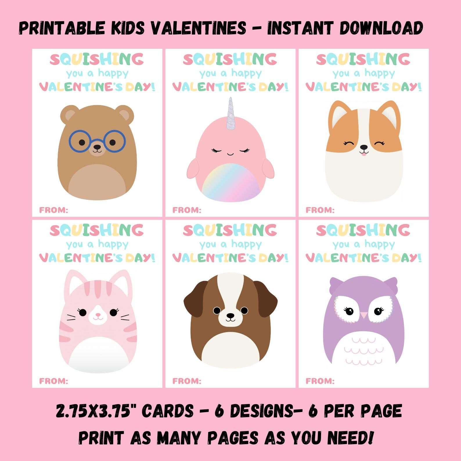 Squishy Animal Plush Printable School Valentine's Day Cards (instant ...