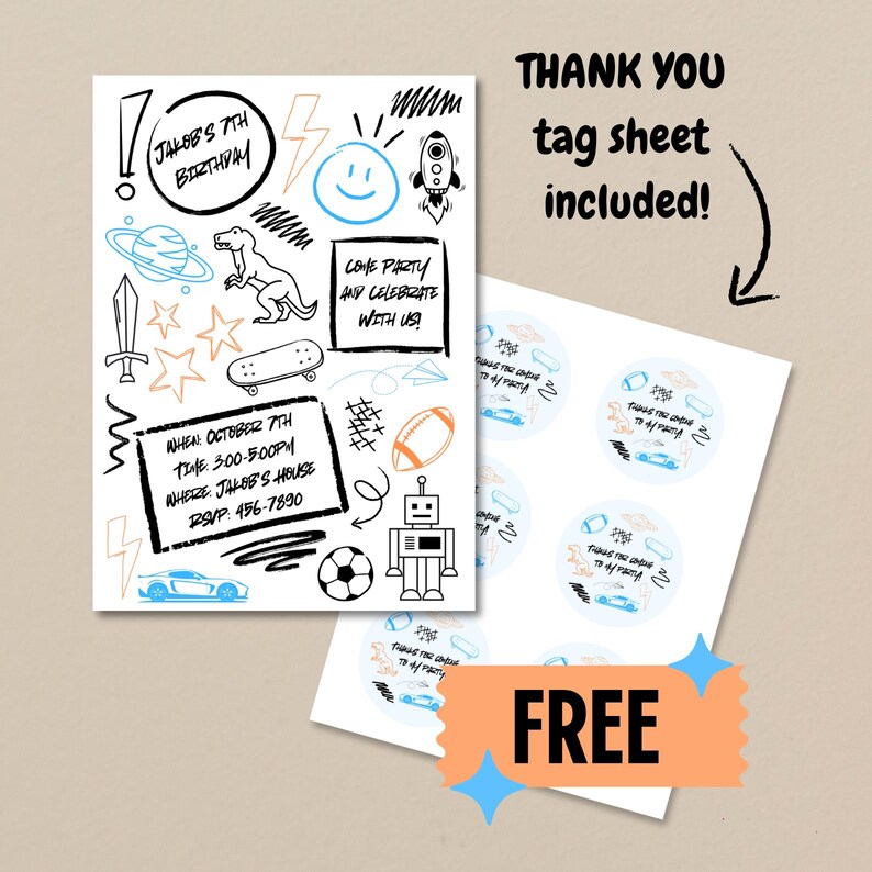Tween Birthday Party Invitation: Boys Doodle Art (digital Download) - Etsy