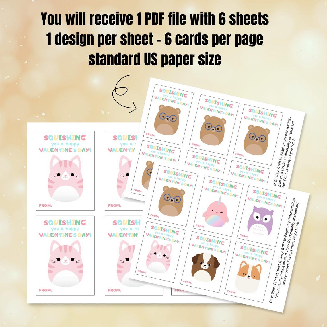 Squishy Animal Plush Printable School Valentine's Day Cards (instant ...