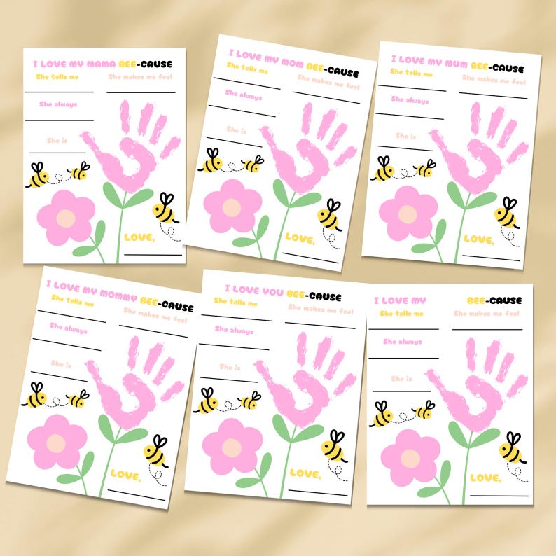 Mother's Day Mom Handprint Art, I Love Mom Bee-cause Printable ...