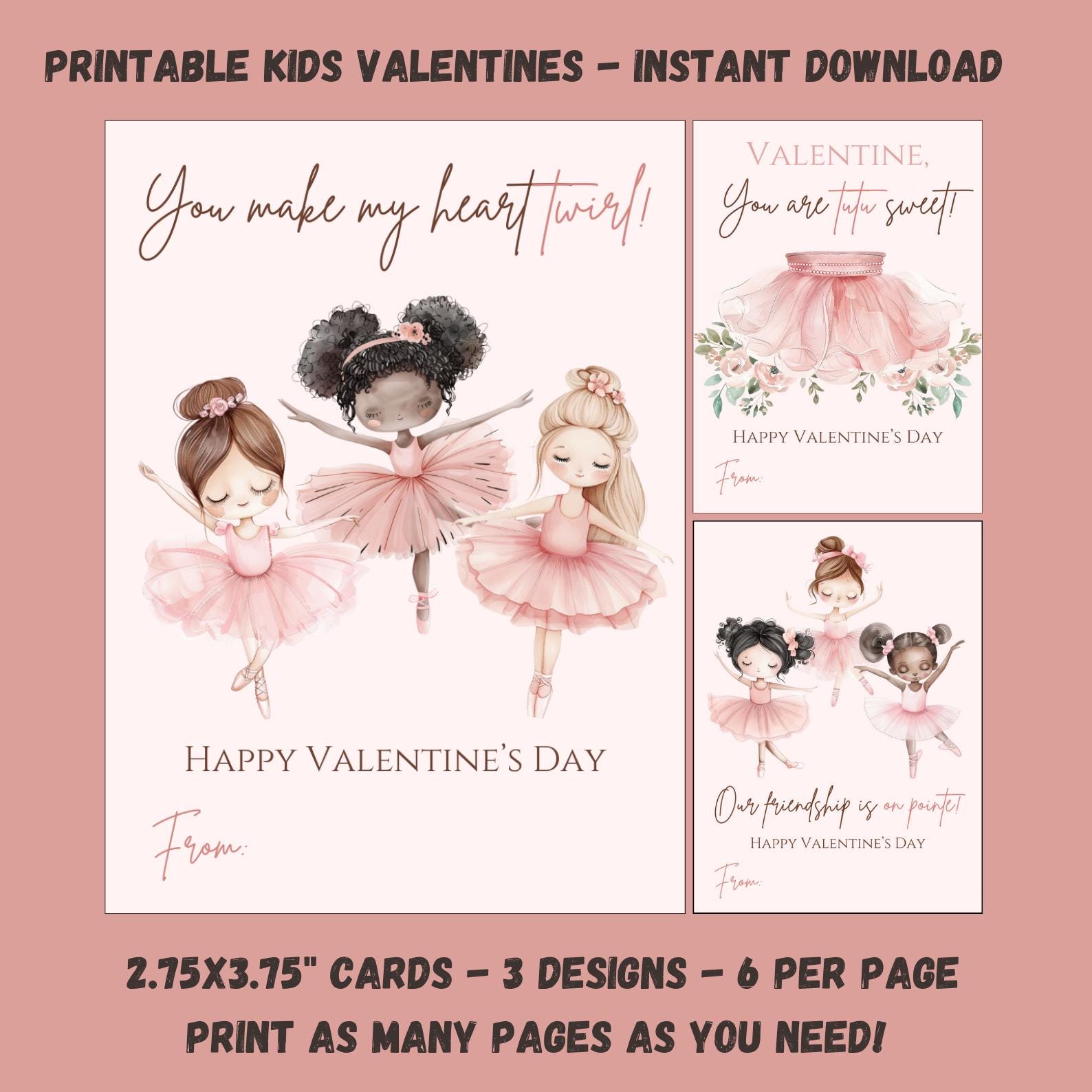 Ballet Valentine Cards Printable, Dancer Classroom Valentines Day Cards ...