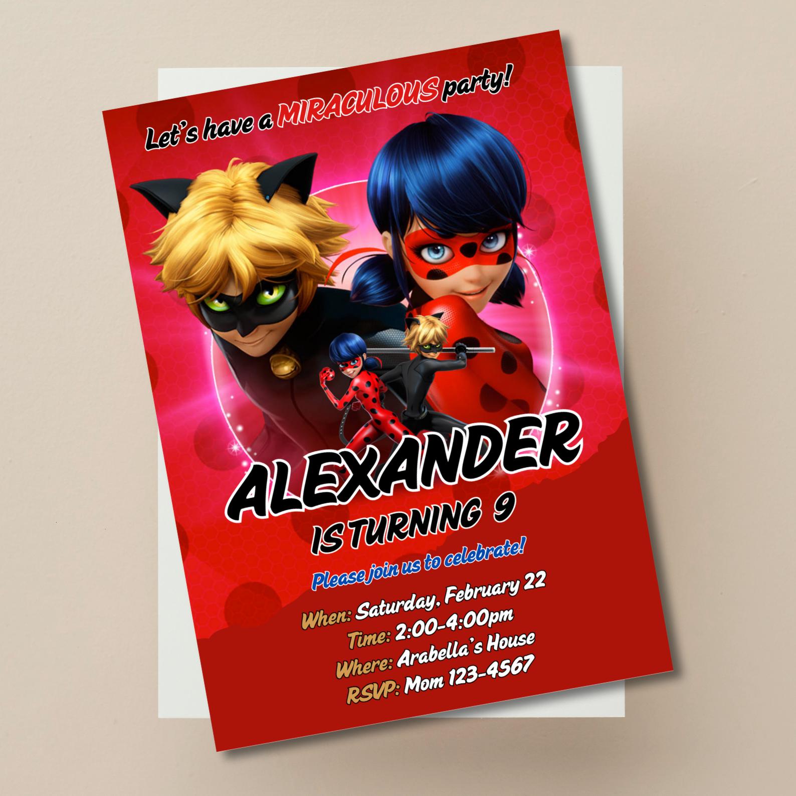 Miraculous Invitation, Miraculous Ladybug Birthday Editable Invite ...