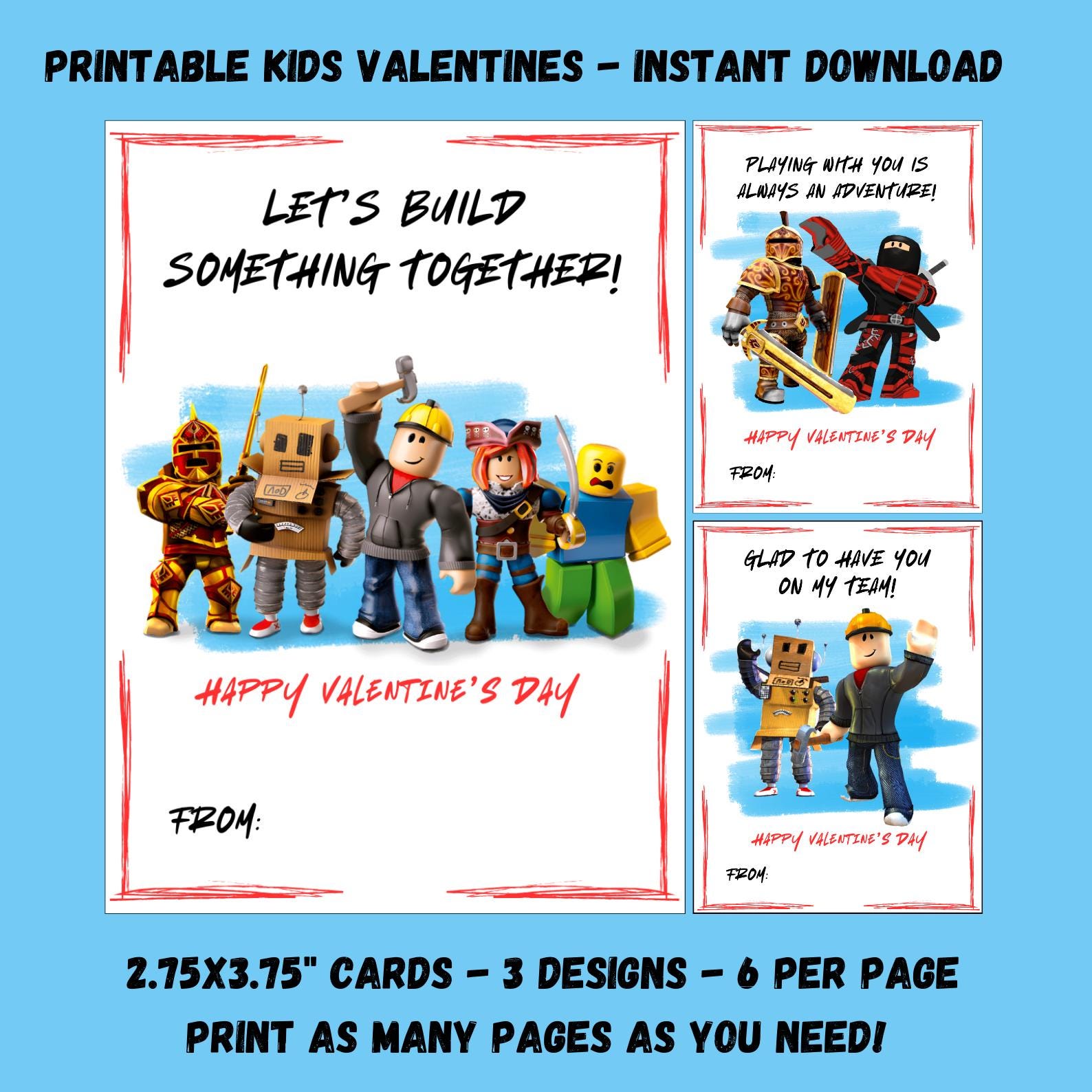 Gamer Valentine Roblox Printable Cards: Instant Download - Etsy
