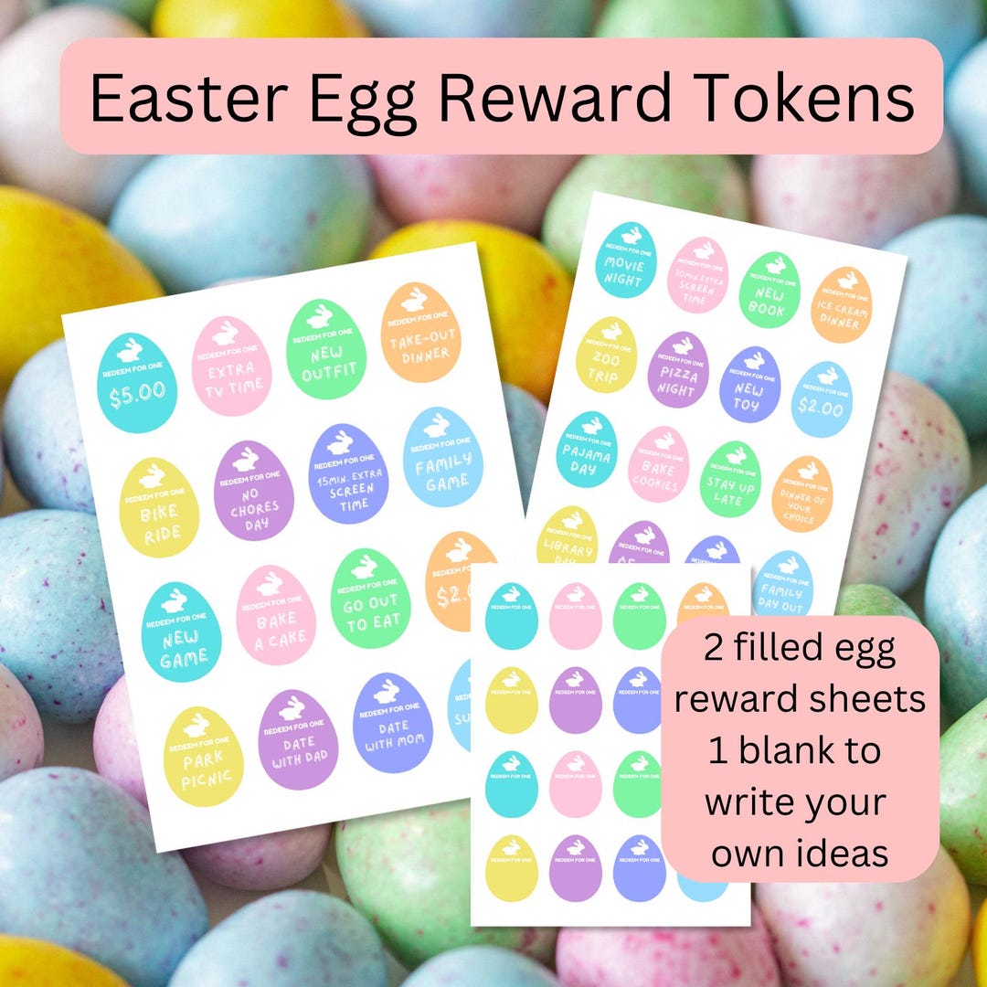 Easter Egg Hunt Reward Token Cards, Easter Reward Coupons, Easter Egg ...