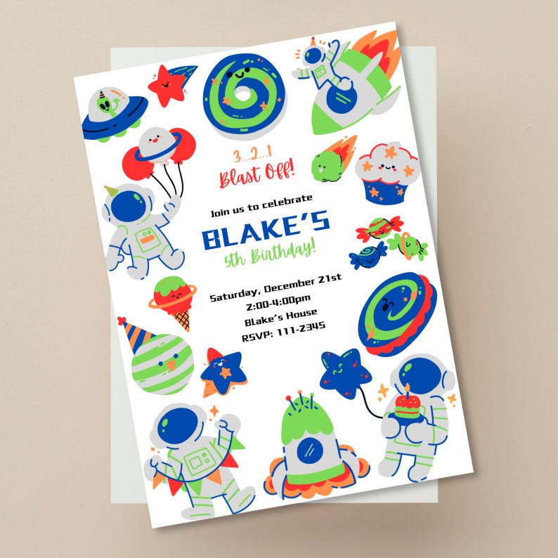 Space Birthday Invitation, Astronaut Outer Space Party Invite, 3 2 1 ...