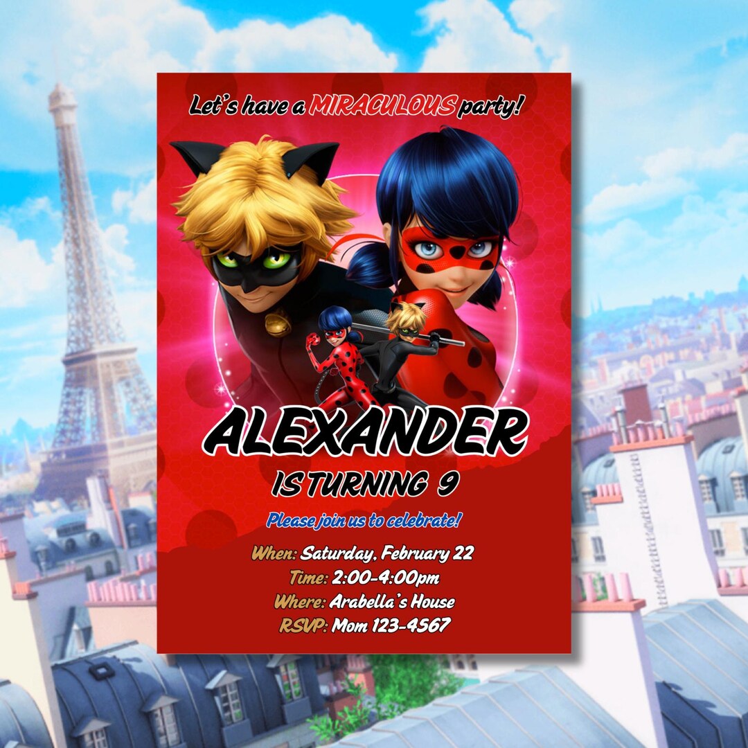 Miraculous Invitation, Miraculous Ladybug Birthday Editable Invite ...