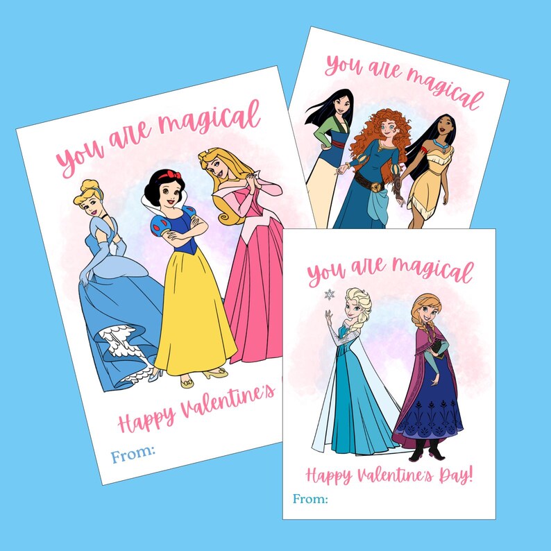 Princess Girls Valentine Cards, Printable Digital Valentines (instant ...