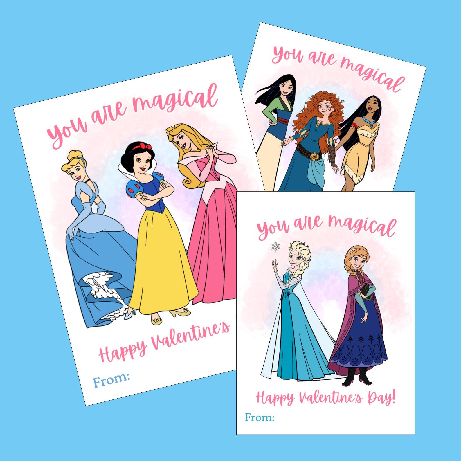 Princess Girls Valentine Cards, Printable Digital Valentines (instant ...