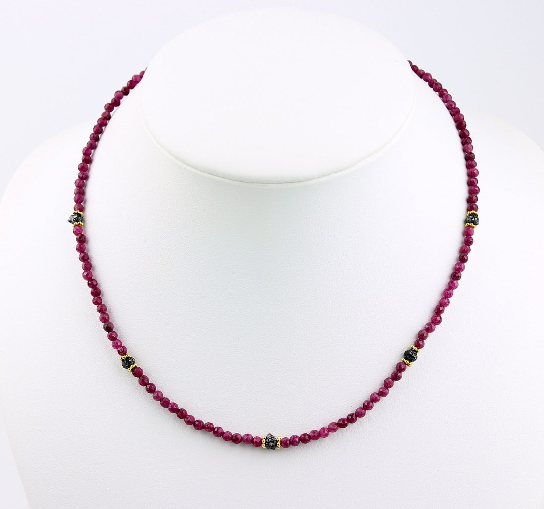 Ruby With Black Rough Diamond Chain Faceted Red Gemstone Necklace ...