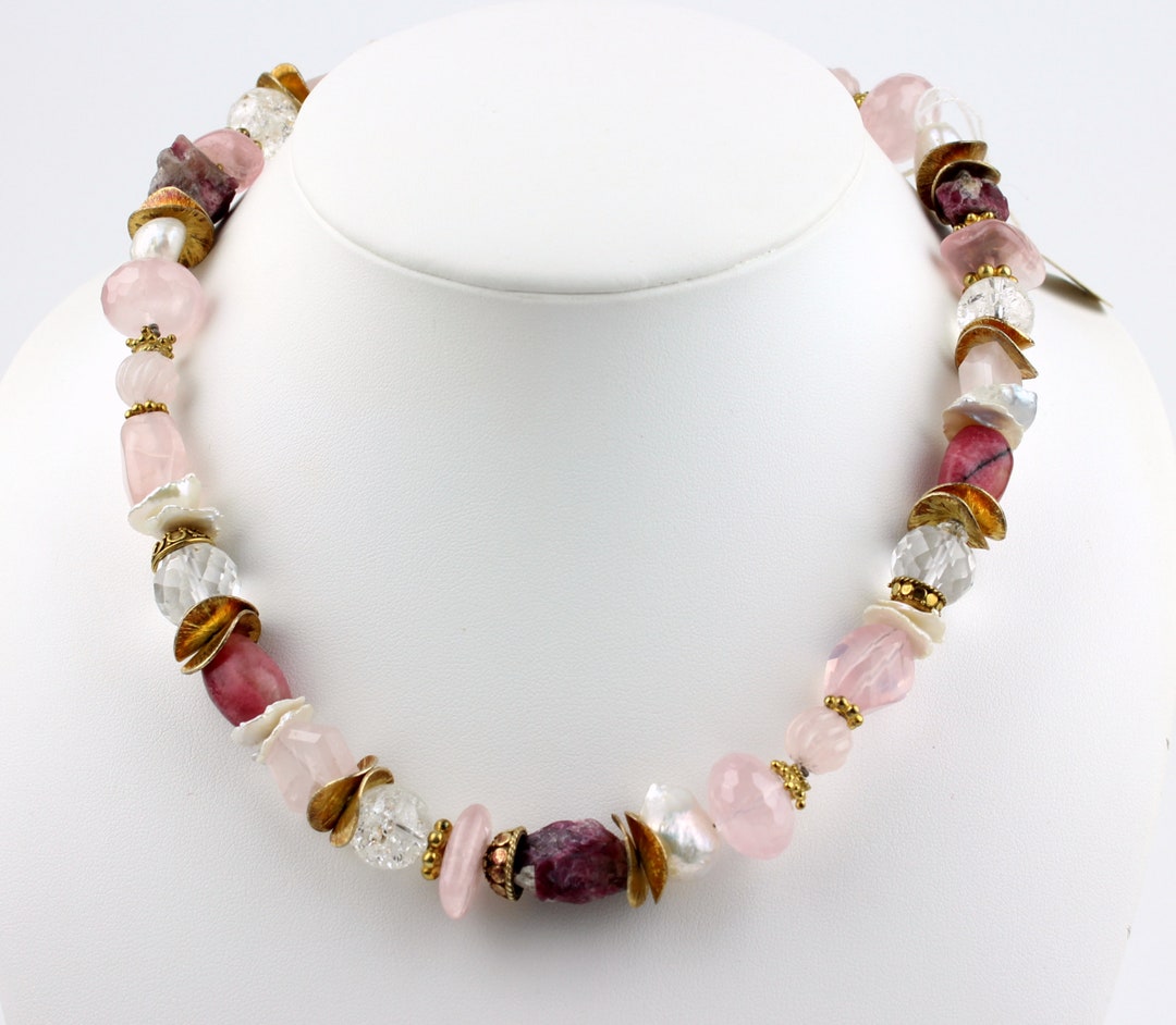 Beautiful Chain Made of Rock Crystal Rose Quartz Ruby Rhodonite SSW ...