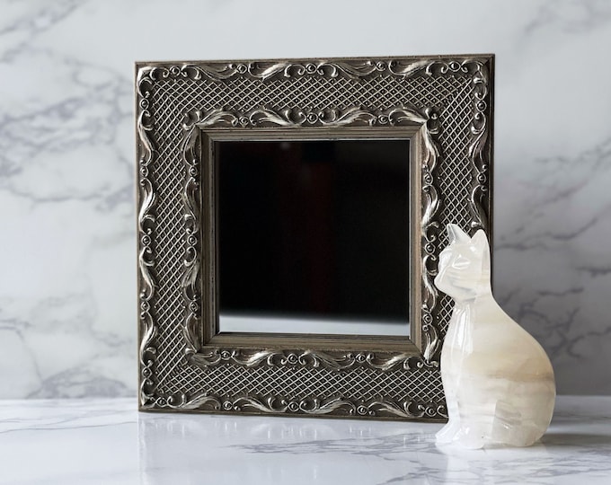 Ornate Silver Frame, Small Framed Mirror, Mini Mirror, Square Frame ...