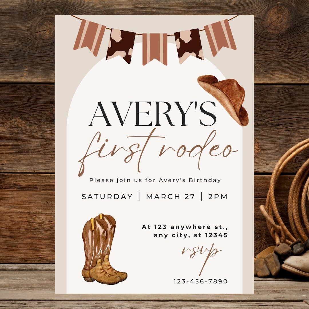 First Rodeo Birthday Invitation | Editable Digital Download | Neutral ...