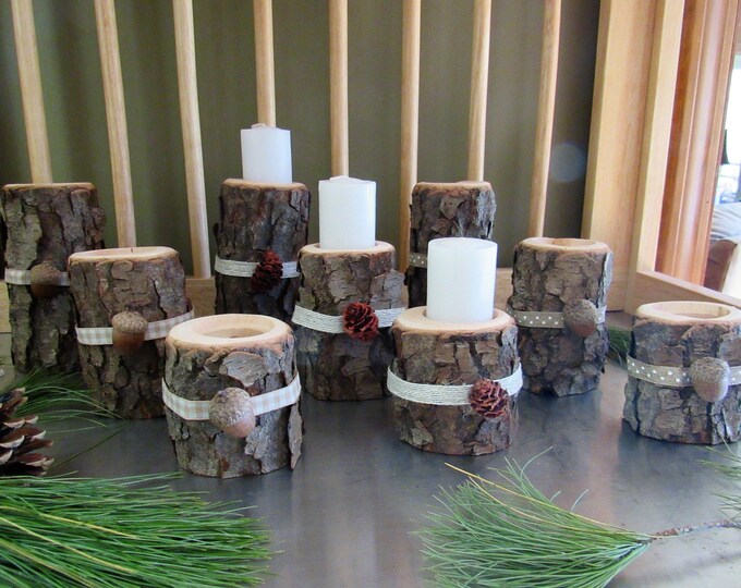 Tree Branch Wood Log Candle Holder Sets, Rustic Decor - Etsy