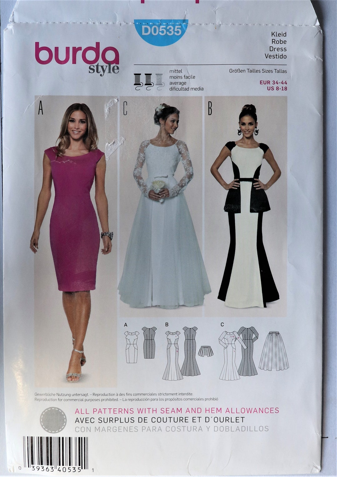 Burda 6869. Misses Bridal Gown Pattern. Fitted Trumpet Bridal Gown With ...