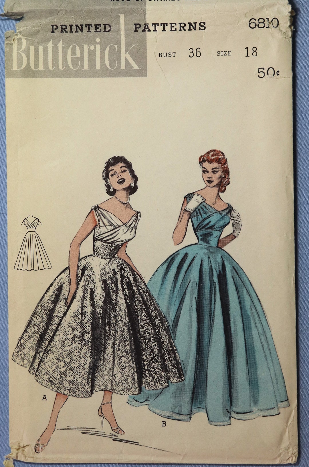 Butterick 6810. Vintage 1954 Evening Gown Pattern. 1954 Bridal Gown ...