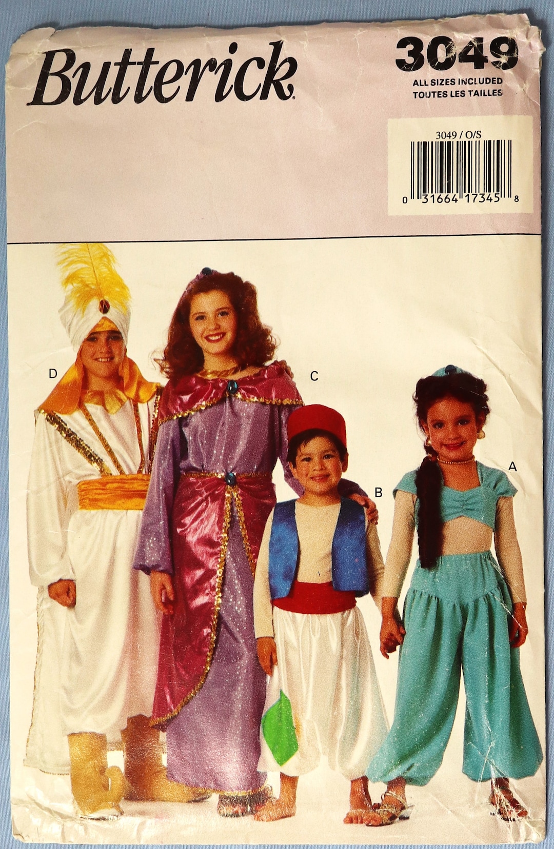 Butterick 3049. Child Aladdin, Jasmine, Sultan Costume Pattern. Child ...