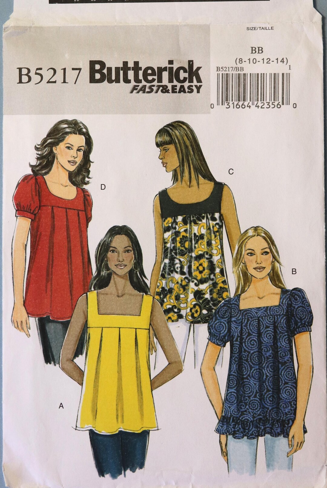 Butterick 5217. Misses Tunic Tops Pattern. Loose Fit Pullover Tunic Top ...