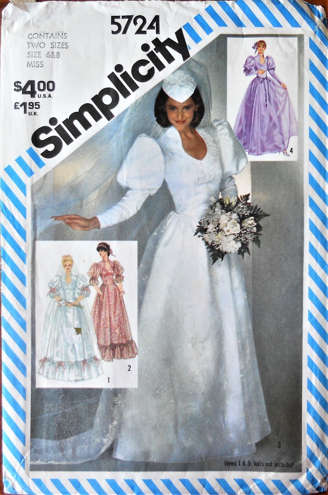 Simplicity 5724. Misses Bridal Gown Pattern. Vintage 1982 Wedding Dress ...
