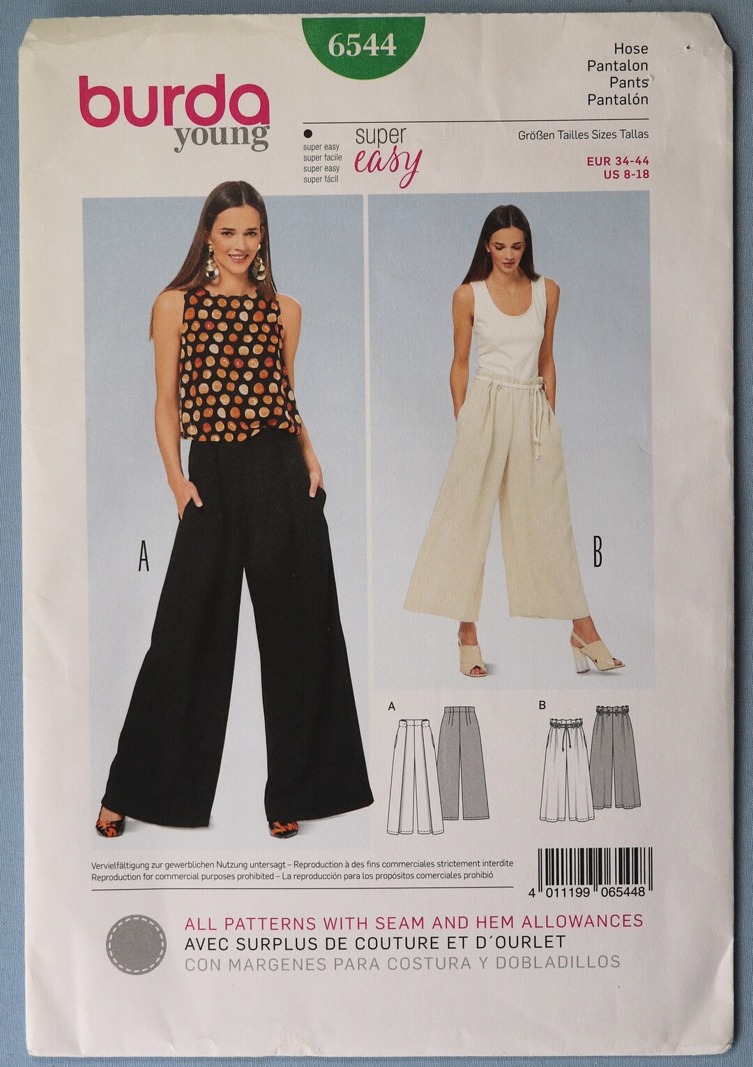 Misses Pants Pattern. Burda 6544. Easy Sew Flared Pants Pattern. Paper ...