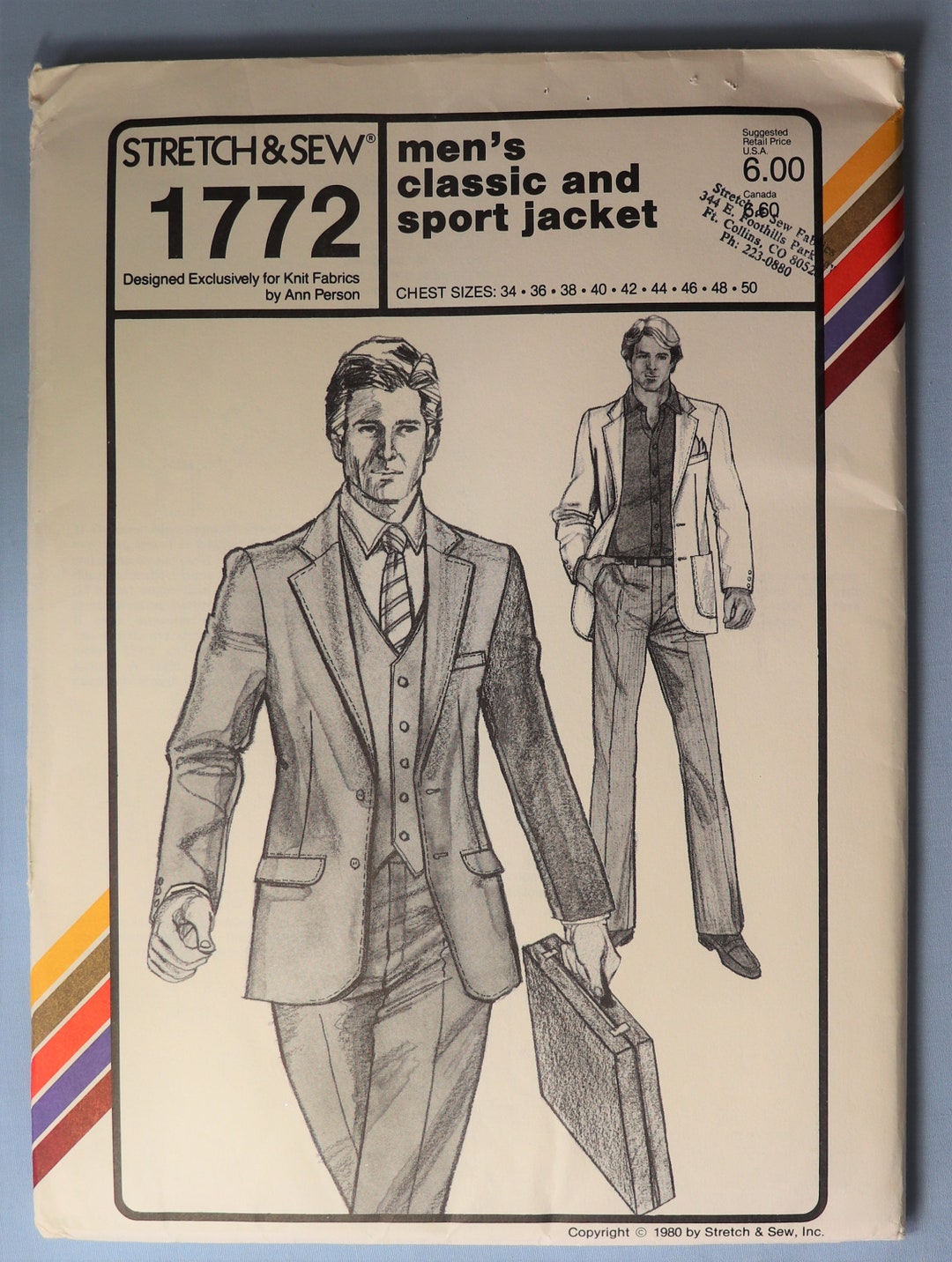 Stretch and Sew 1772. Men's Jacket Pattern. Men's Classic Jacket ...