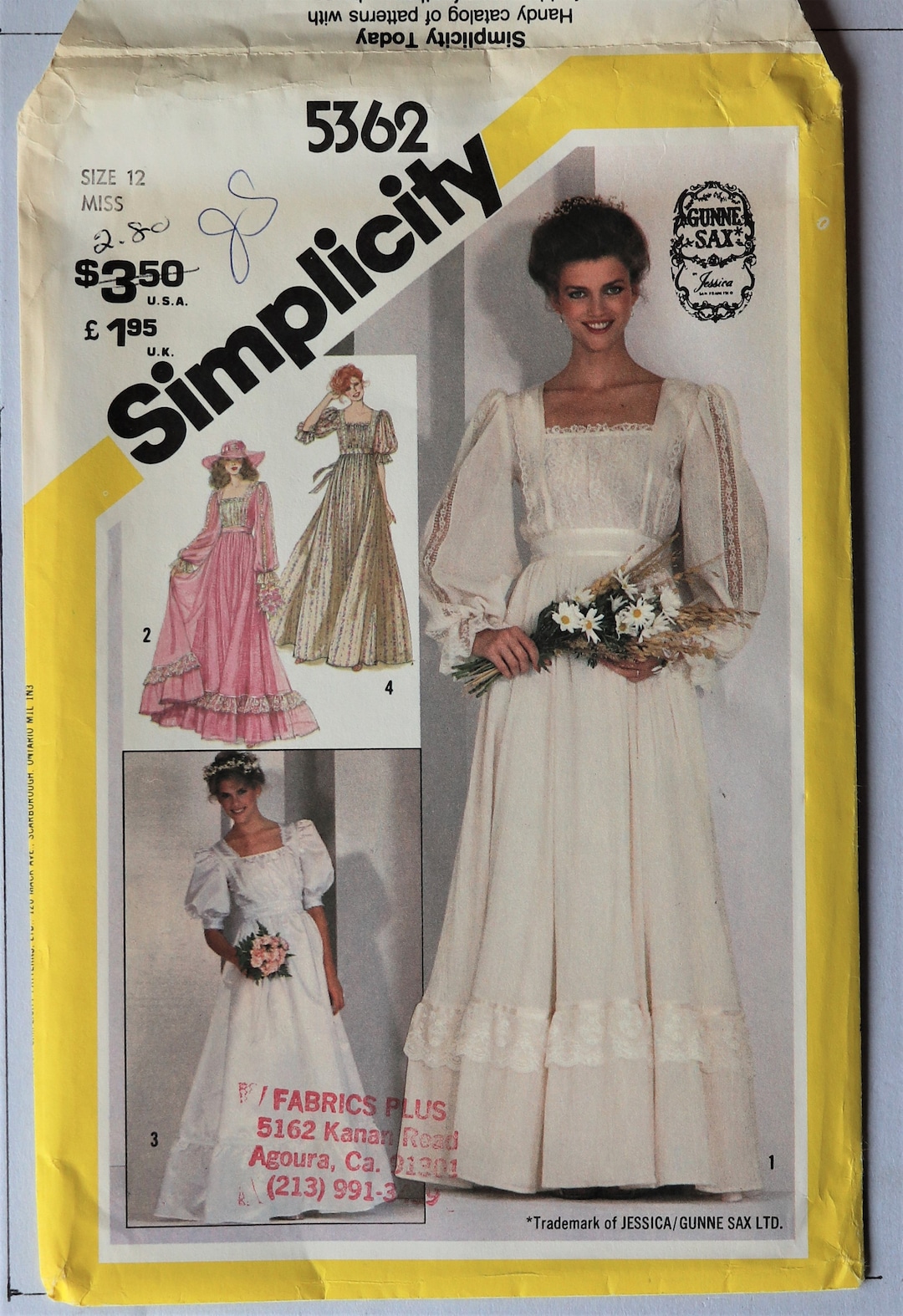 Simplicity 5362. Gunne Sax Bridal Gown Pattern. Vintage 1981 Gunne Sax ...
