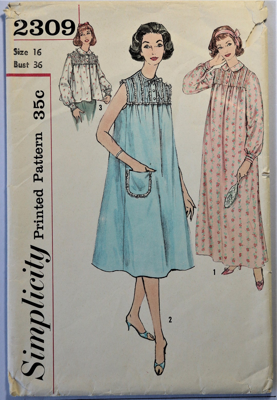 Simplicity 2309. Bed Jacket, Nightgown and Robe Pattern. Vintage 1957 ...