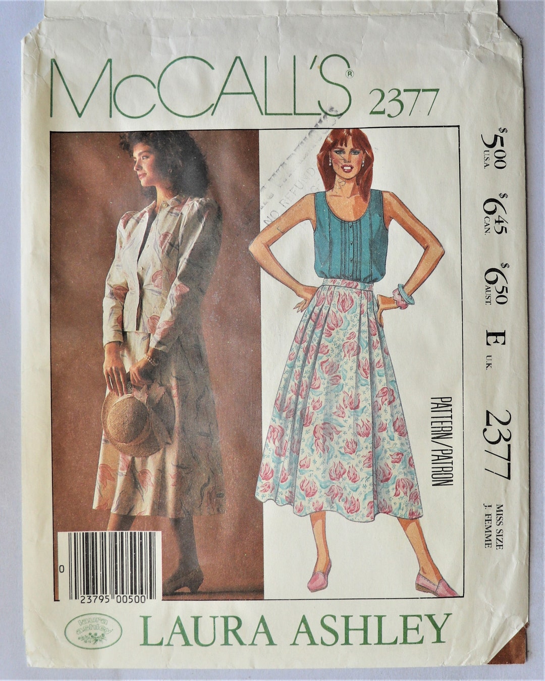 Mccall's 2377. Laura Ashley Jacket, Top and Skirt Pattern. Vintage 1986 ...