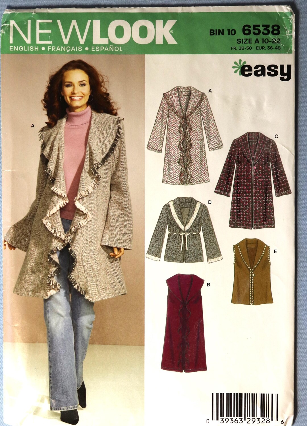 New Look 6538. Misses Jacket and Vest Pattern. Unlined Loose Fit Shawl ...