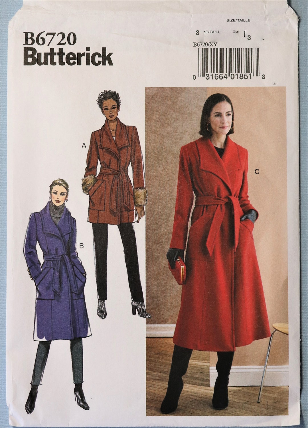 Butterick 6720. Misses or Women's Coat Pattern. Loose Fit, Lined Wrap ...