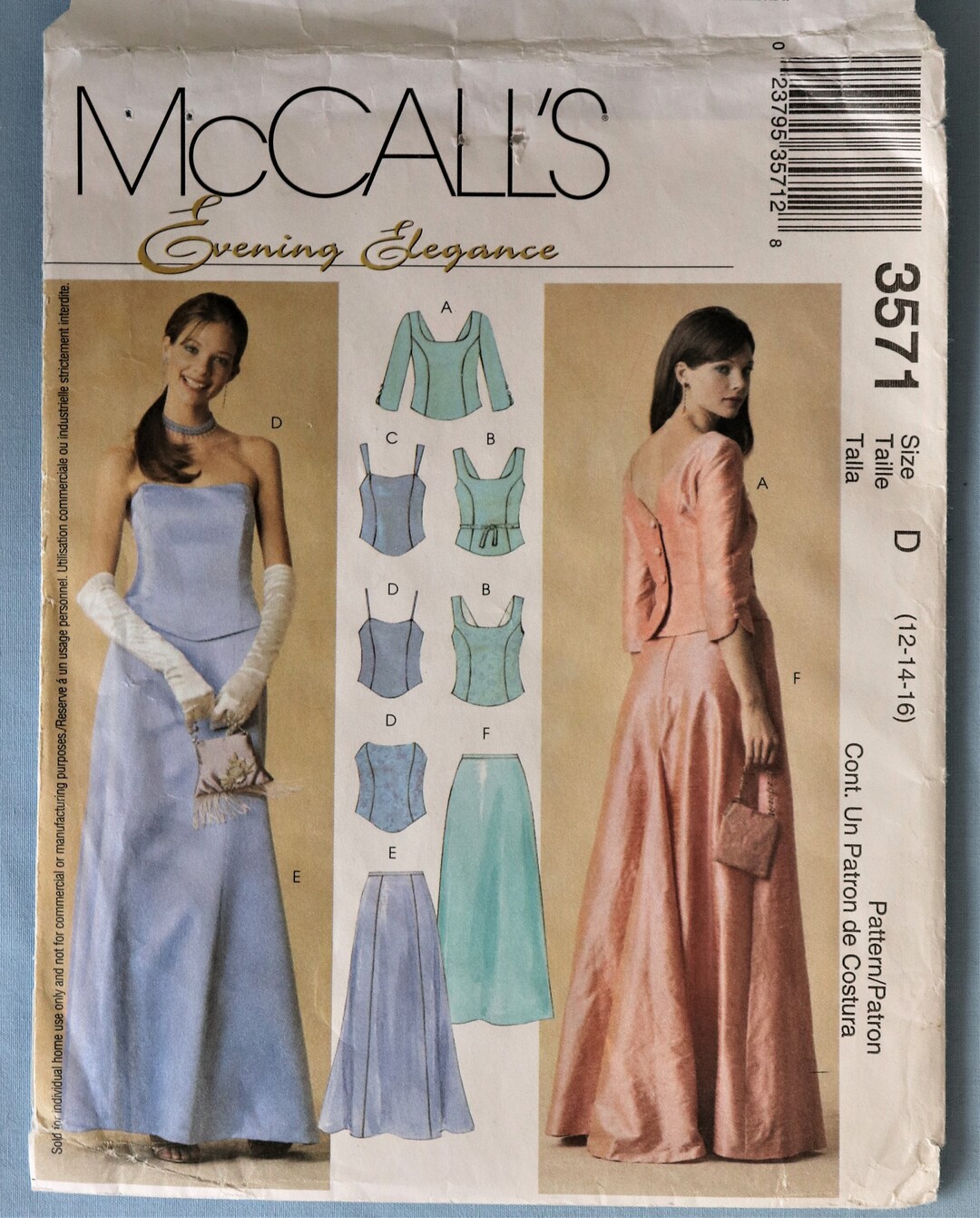 Mccall's 3571. Misses Evening Gown Pattern. Two Piece Evening Dress ...
