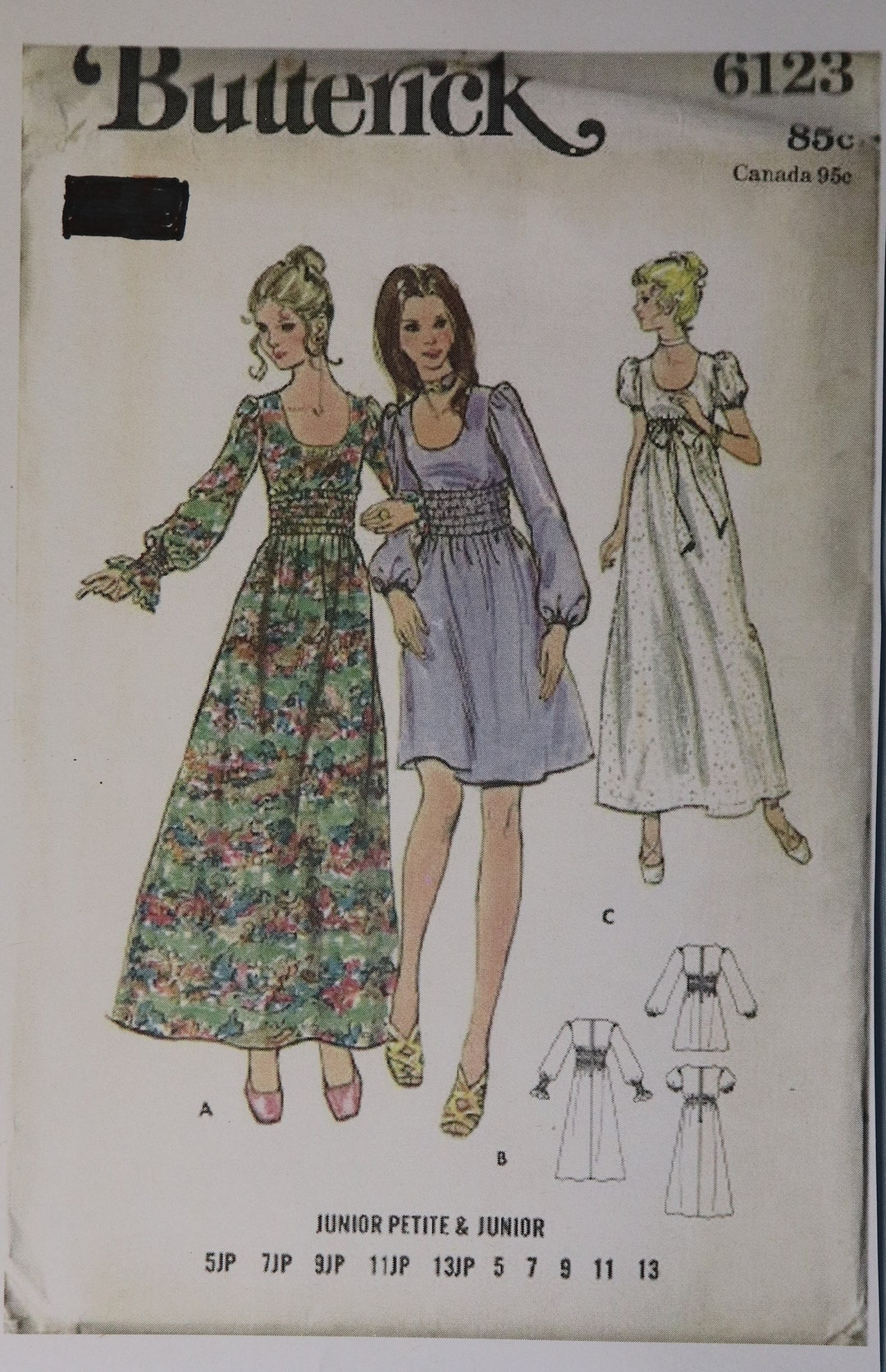 Butterick 6123. Vintage 1971 Empire Waist Dress Pattern. Empire Waist ...