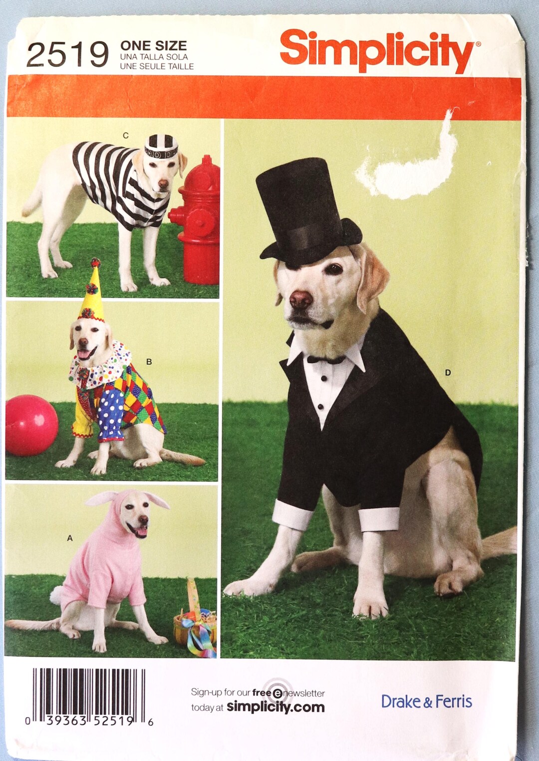 Simplicity 2519. Dog Costumes Pattern. Large Dog Tuxedo, Clown ...