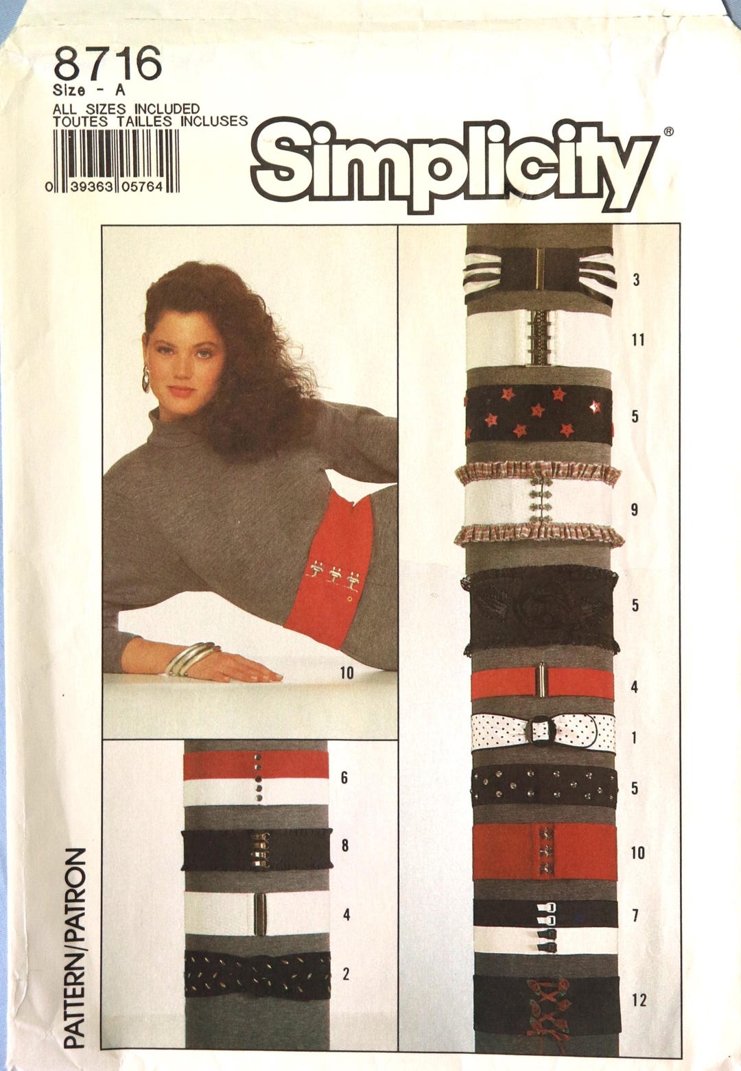 Simplicity 8716. Misses Belts Pattern. Vintage 1988 Fashion Belts ...