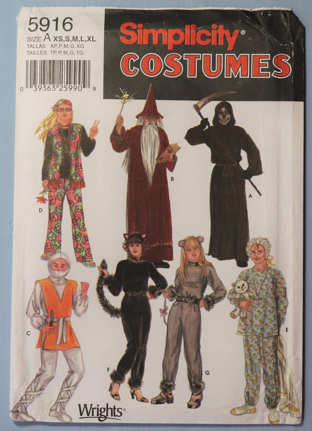 Simplicity 5916. Adult Costumes Pattern. Hippy, Wizard, Ninja, Grim ...