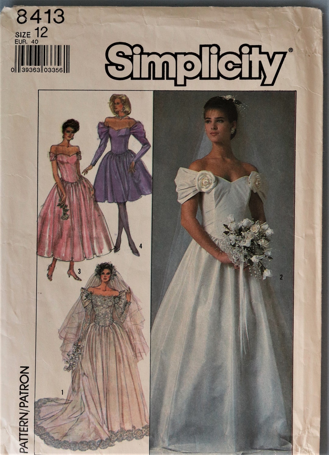 Simplicity 8413. Bridal Gown Pattern. Vintage 1987 Bridal Gown ...