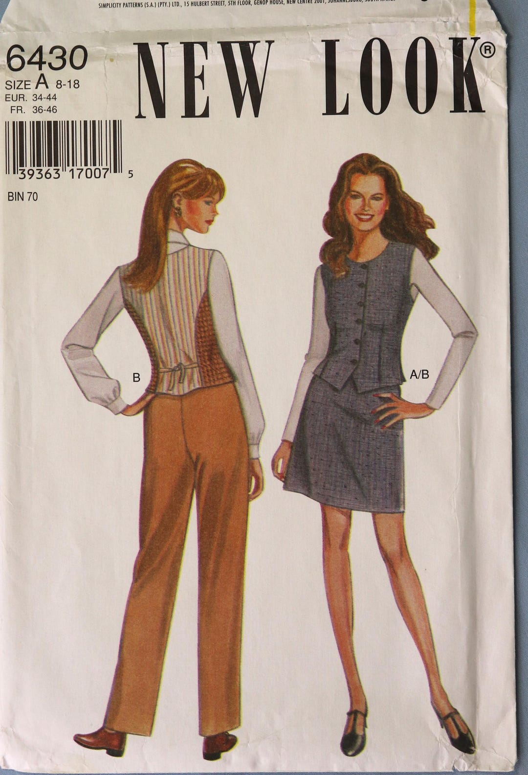 New Look 6430. Misses Vest, Skirt and Pants Pattern. Vintage 1990's ...
