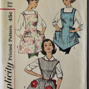 Simplicity 3702. Apron Pattern. Vintage 1950s Apron Pattern. One Yard Bib Apron Pattern. Classic ...