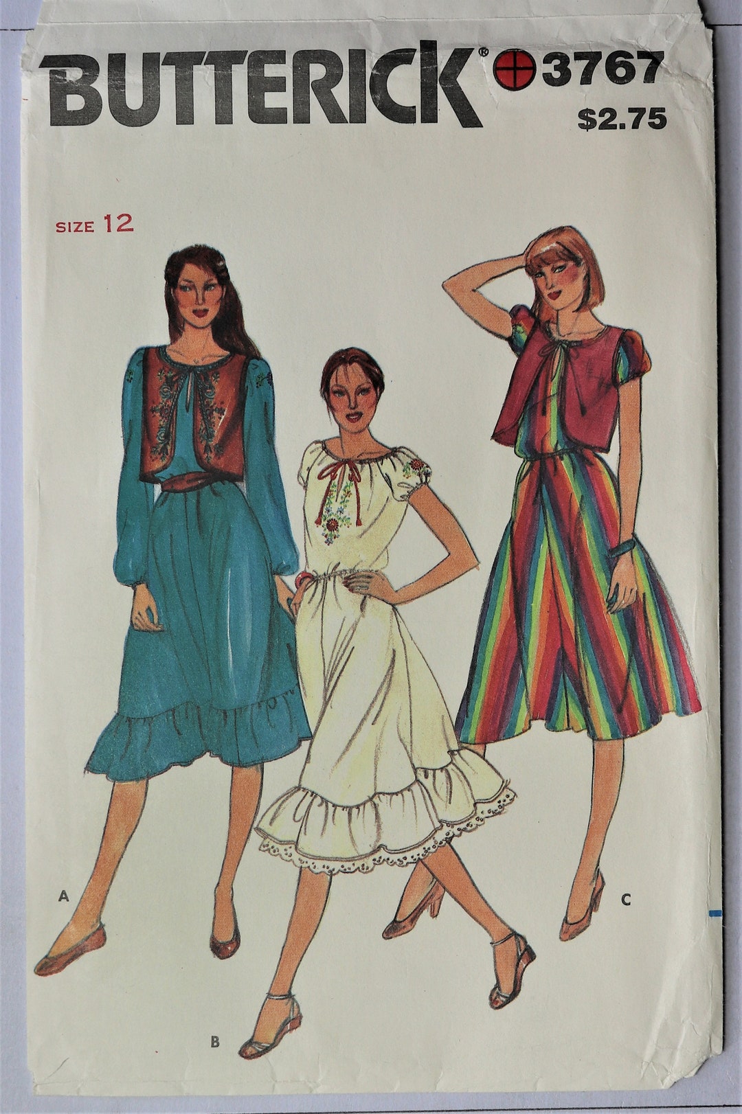 Butterick 3767. Misses Peasant Dress, Petticoat and Vest Pattern ...
