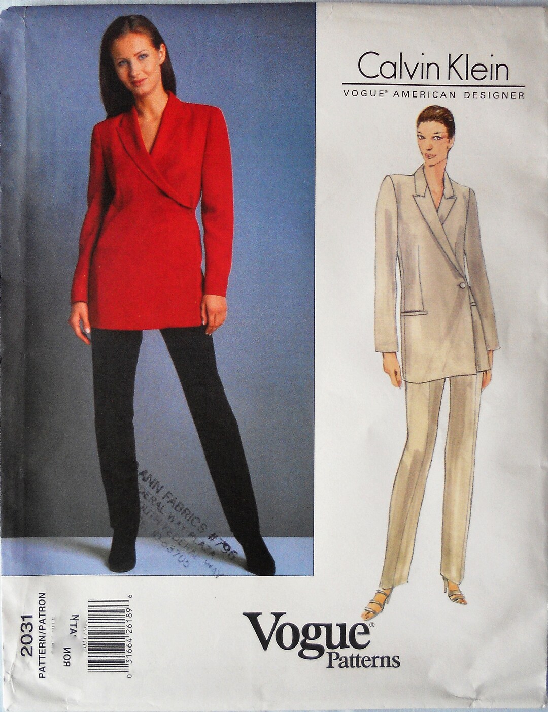 Vogue 2031. Calvin Klein Jacket and Pants Pattern. Vintage 1991 Calvin ...