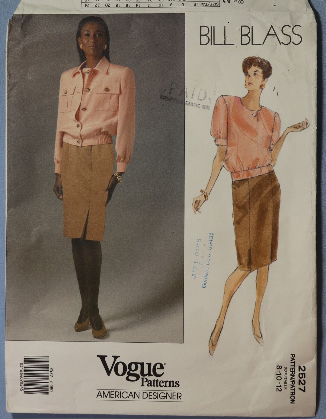 Vogue 2527. Bill Blass Jacket, Top and Skirt Pattern. Vintage 1990 ...