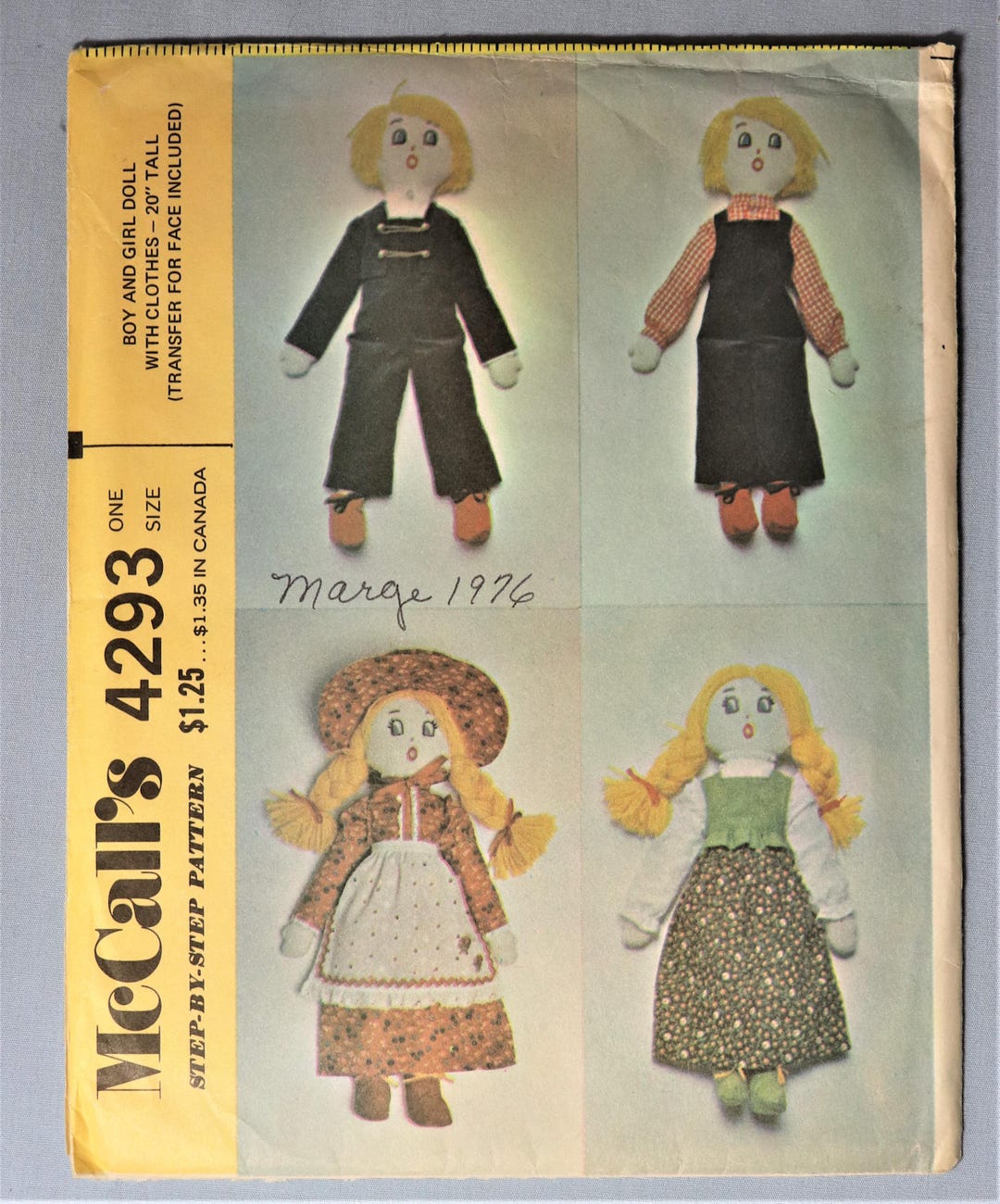Mccall's 4293. Rag Doll Pattern. Vintage 1974 Boy and Girl Rag Doll ...