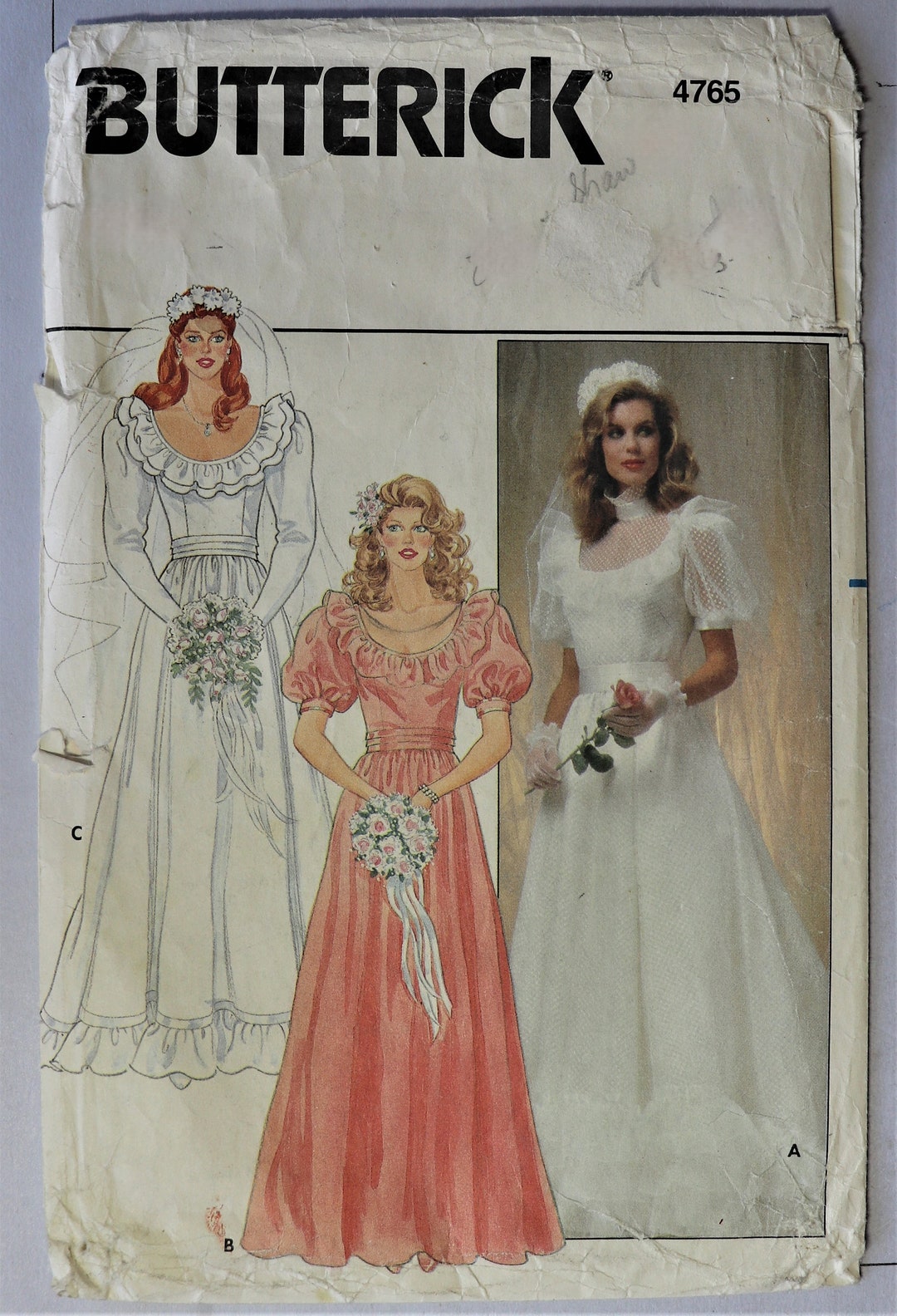 Butterick 4765. Bridal Gown Pattern. Vintage 1980's Bridal Gown Pattern ...