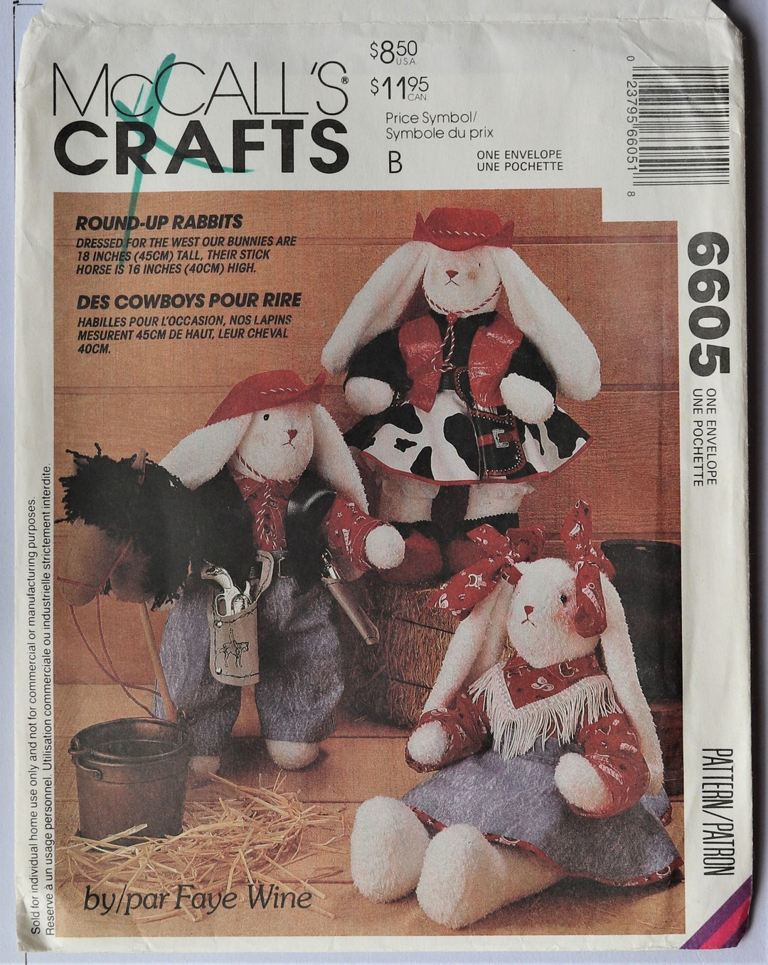 Mccall's 6605. Stuffed Bunny Pattern. Vintage 1993 Cowboy Bunnies ...