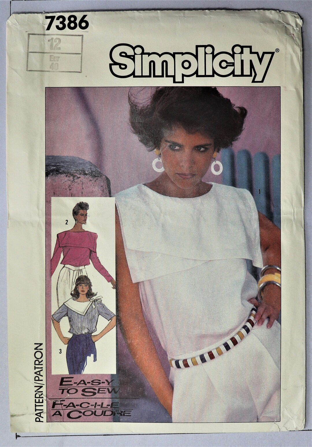 Simplicity 7386. Misses Blouse Pattern. Vintage 1986 Pullover Square ...