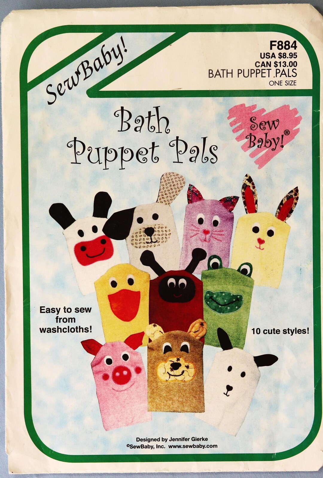 Sew Baby F884. Bath Puppet Pals Pattern. Child Bath Washcloths Pattern ...
