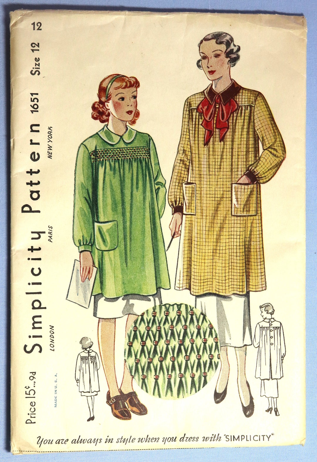 Simplicity 1651. Vintage 1930's Smock Top Pattern. Artist Smock Pattern ...